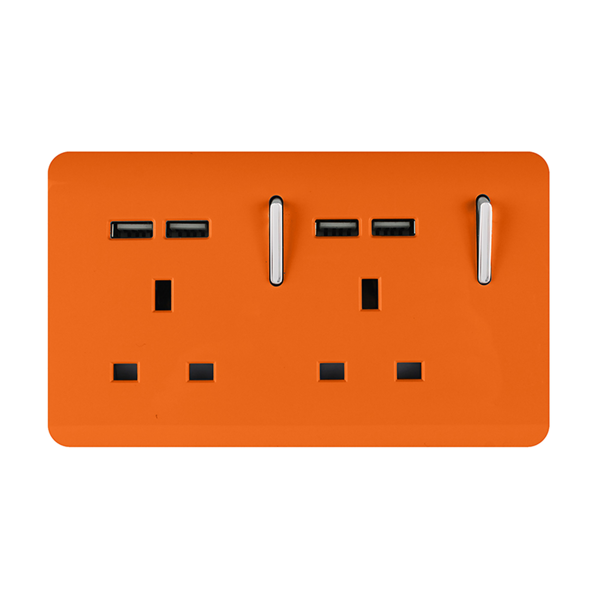 ART-SKT213USBOR Orange Trendi 2 Gang 13Amp Switched Double Socket With 4X 2.1Mah USB Orange ...